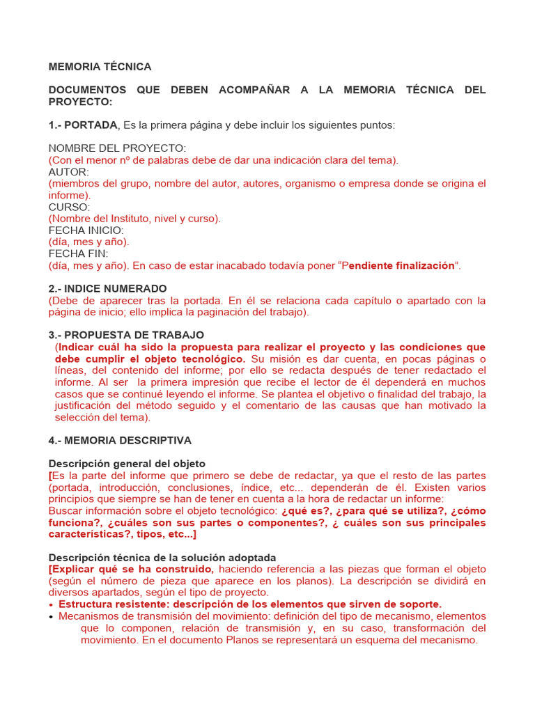 Guía para Memoria Técnica de Proyecto | PDF | Dibujo | Red eléctrica