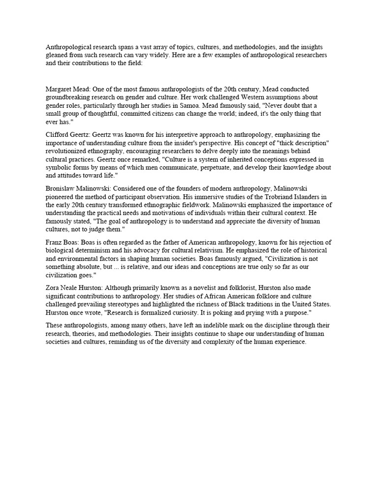 Anthropological Research Spans A Vast Array of Topics | PDF ...