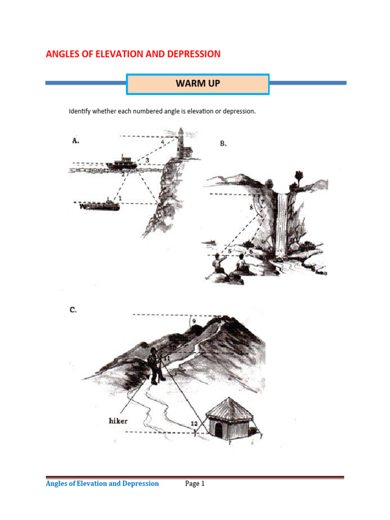 Worksheets Angles of Elevation and Depression | PDF