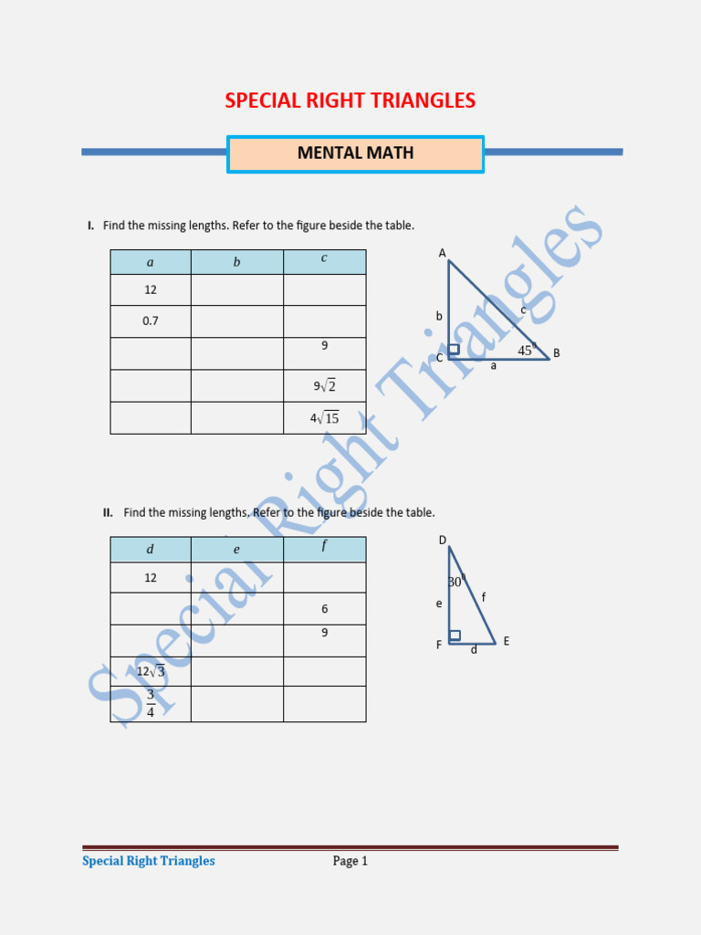 Worksheets Special Triangles Outline | PDF | Triangle | Elementary Geometry