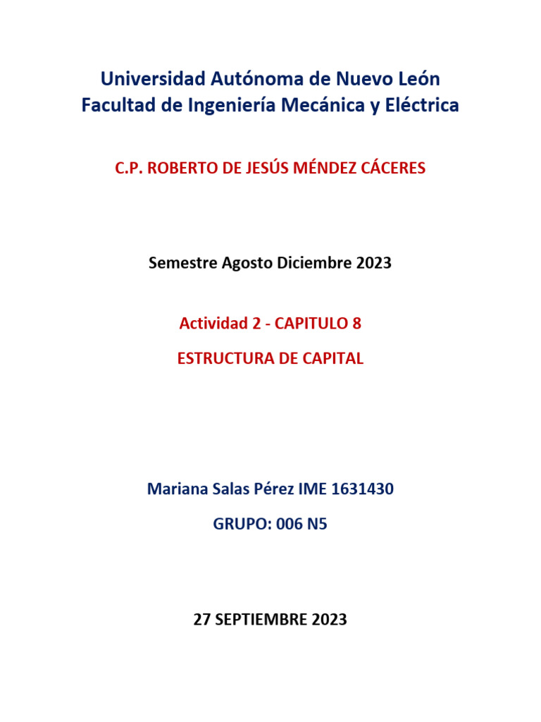 Actividad 2 8 Administracion Financiera - 1631430 | PDF | Apalancamiento (Finanzas) | Business