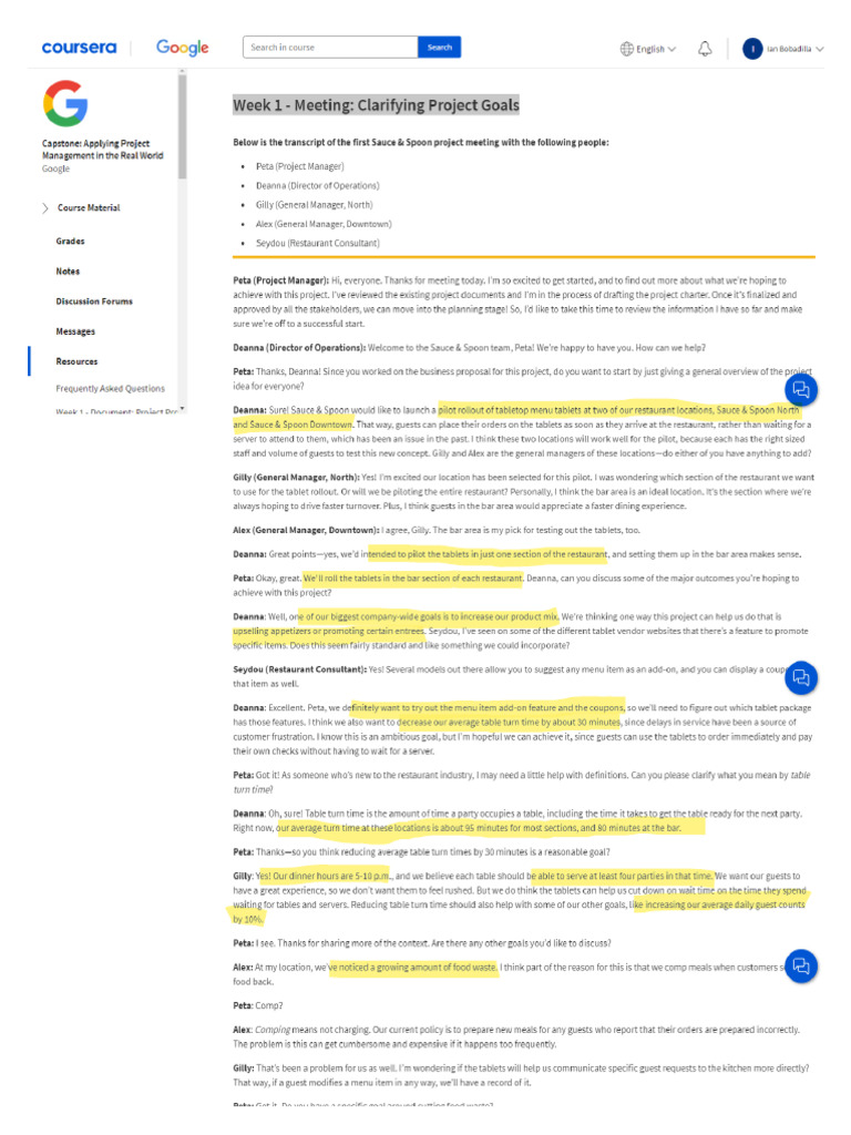 Week 1 - Meeting Clarifying Project Goals | PDF