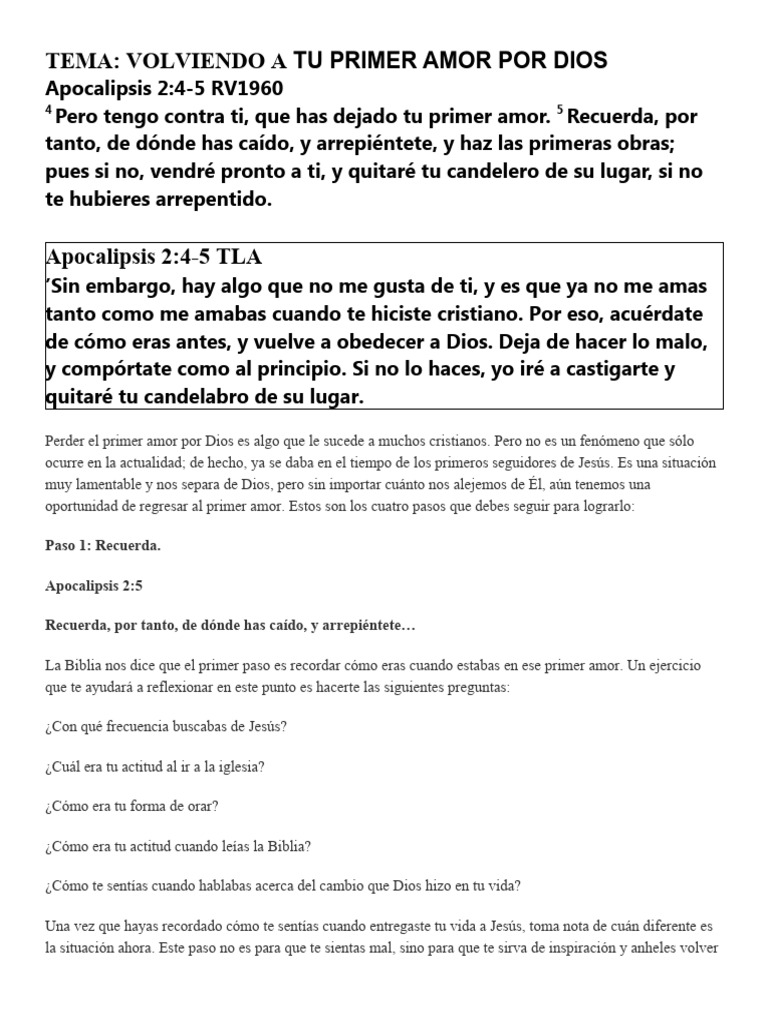 Predica Volviendo Al Primer Amor | PDF | Pecado | Amor