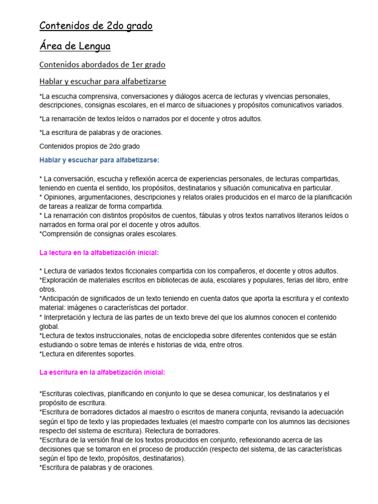 Contenidos de 2do Grado | PDF | Escritura | Ortografía