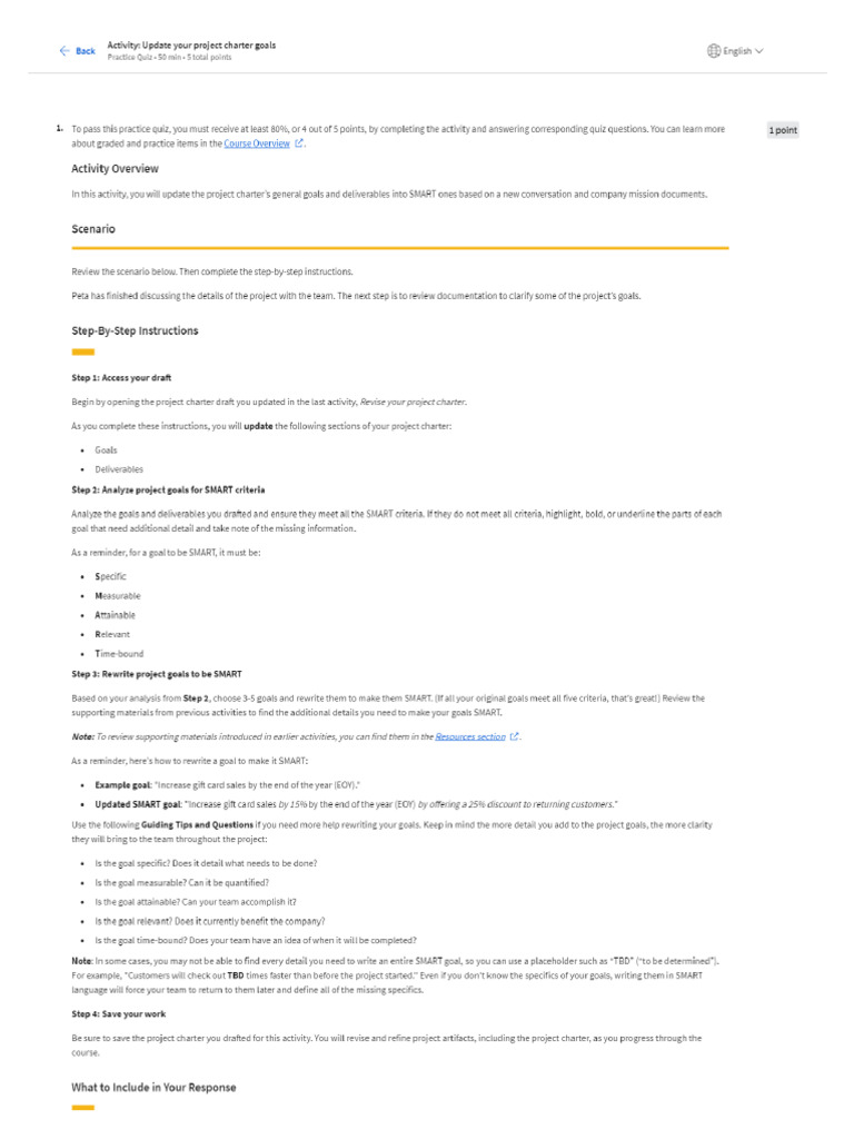 Activity Update Your Project Charter Goals | PDF