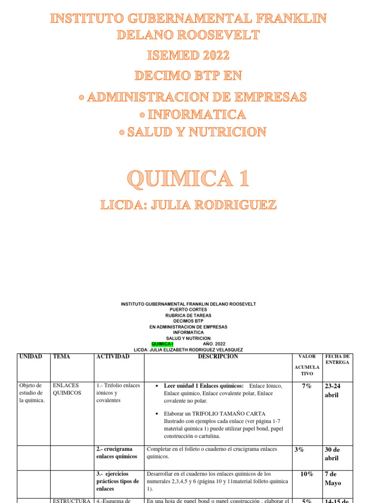 Quimica 1 Isemed BCH Acelerado Licda Julia Rodriguez | PDF | Enlace ...