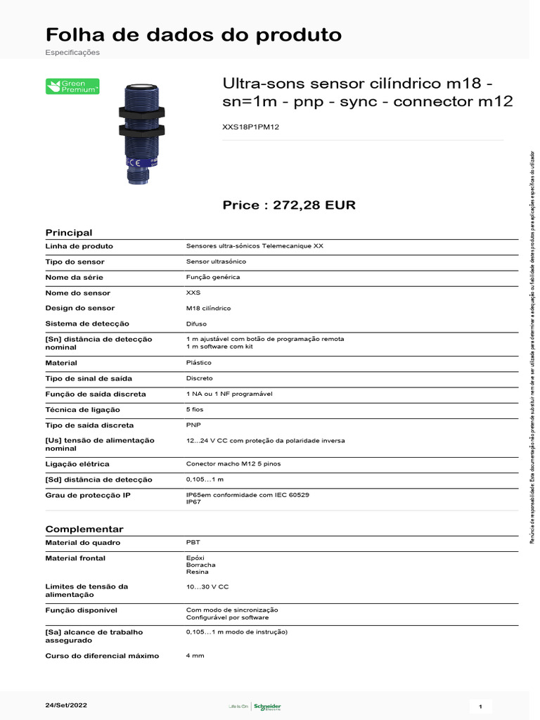 Ultrasonic Sensors XX - XXS18P1PM12 | PDF | Computadores | Tecnologia e Engenharia