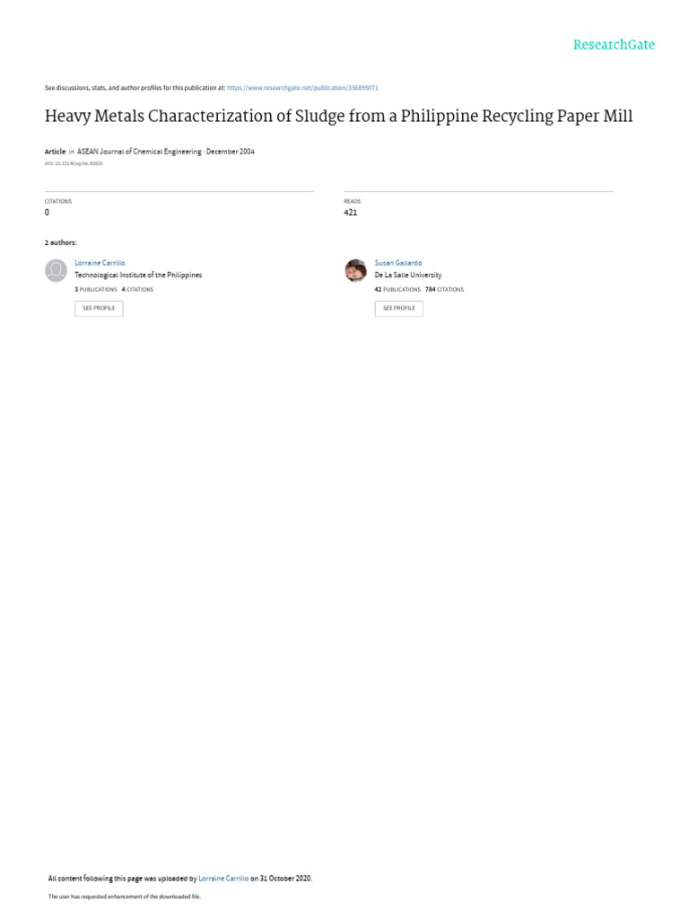 Heavy Metals Characterization of Sludge From A Philippine Recycling ...
