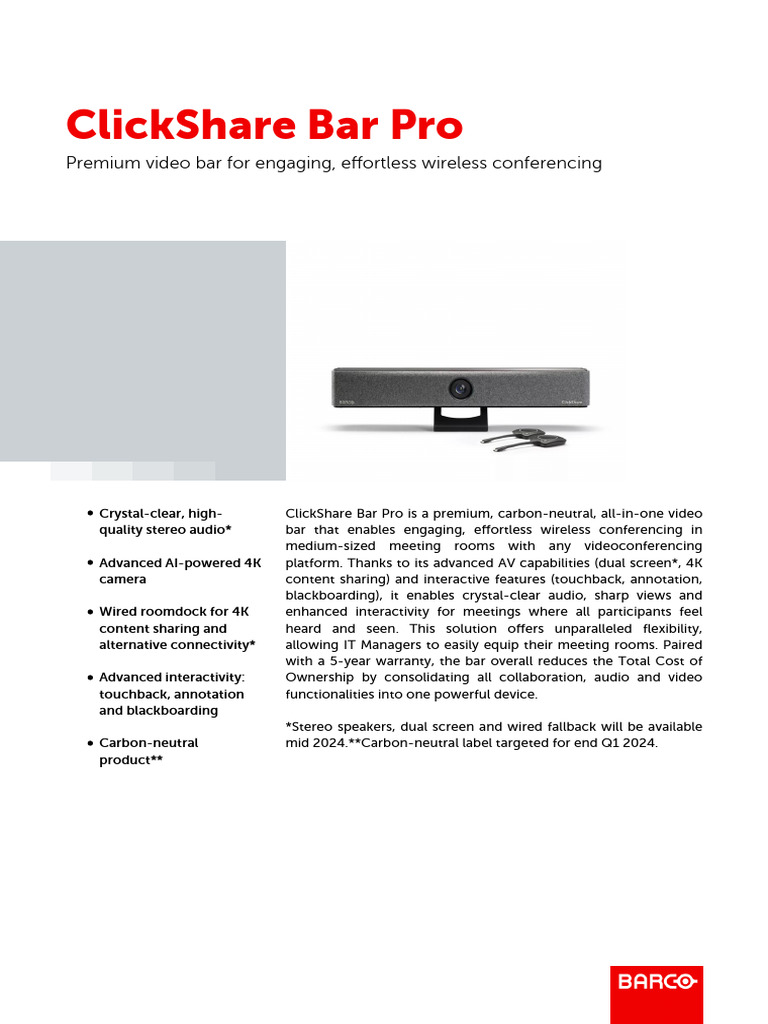 ClickShare Bar Pro - en - 1711468132.9203446 | PDF | Windows 10 | Usb