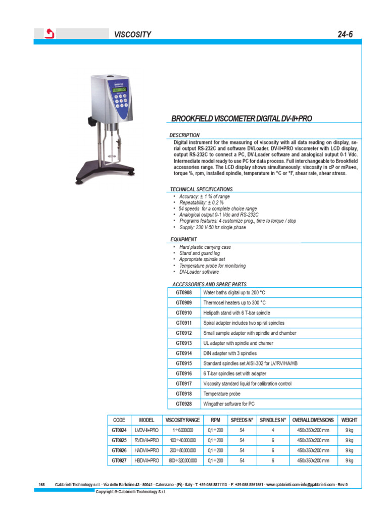 BROOKFIELD-VISCOMETER-DIGITAL-DV-IIPRO | PDF | Viscosity | Metrology