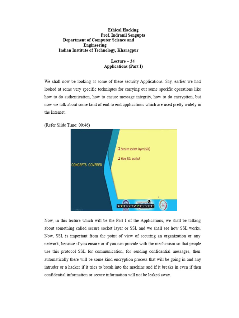 Lec 34 | PDF | Transport Layer Security | Public Key Cryptography