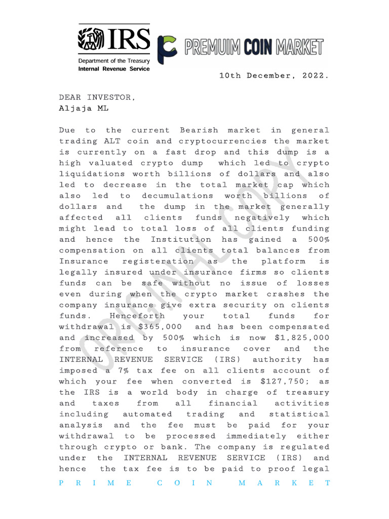 Irs Tax - Prime Coin Market - Aljaja ML | PDF | Cryptocurrency | Taxes