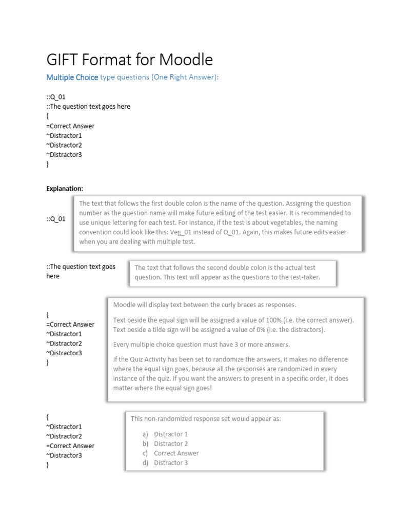 Moodle GIFT Format Moodle | PDF | Text File | Multiple Choice