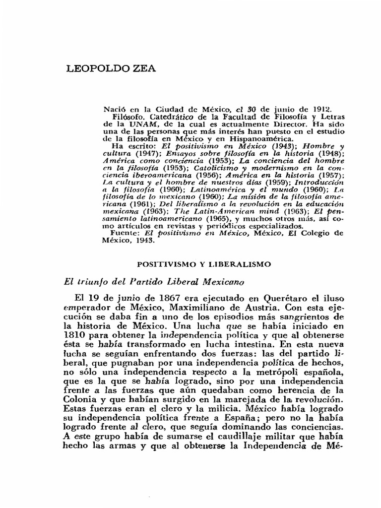 LEOPOLDO ZEA Positivismo y Liberalismo. | PDF | México | Nueva españa