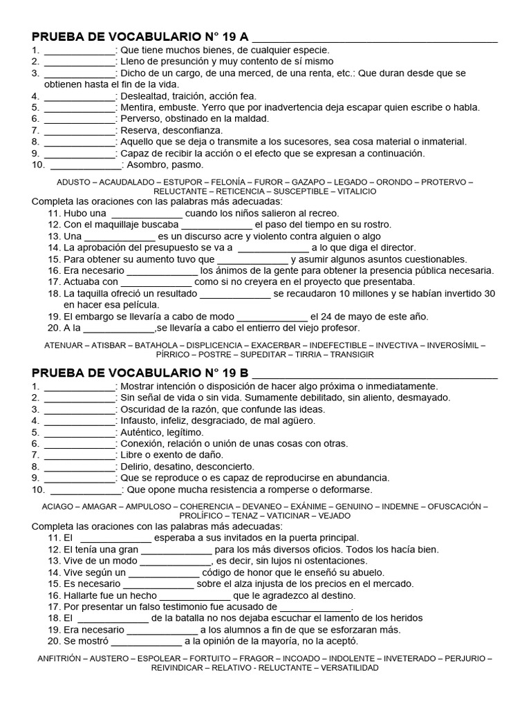 Prueba de Vocabulario 19 | PDF