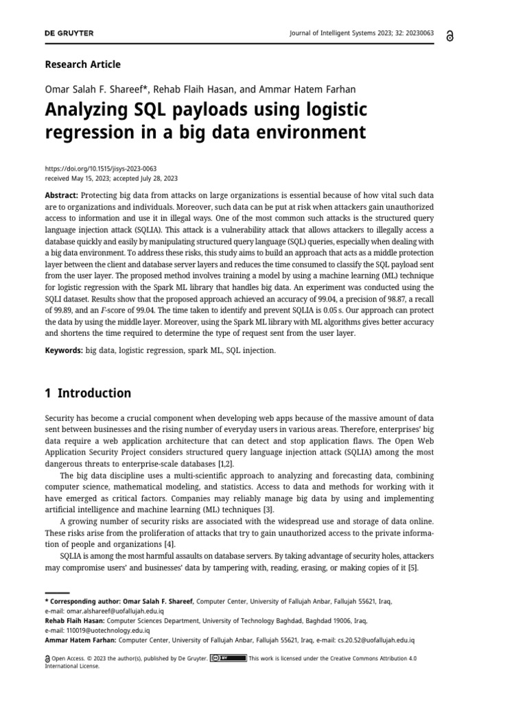 Analyzing SQL Payloads Using Logistic Regression I | PDF | Databases | Support Vector Machine