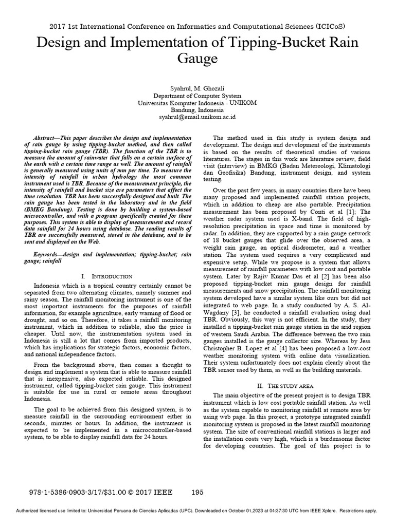 Design and Implementation of Tipping-Bucket Rain Gauge | PDF ...
