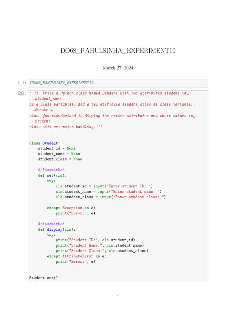Do68 Rahulsinha Experiment10 | PDF | Constructor (Object Oriented Programming) | Programming