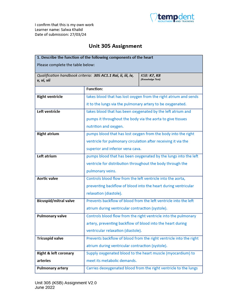 Unit 305 Assignment | Download Free PDF | Ventricle (Heart) | Atrium ...