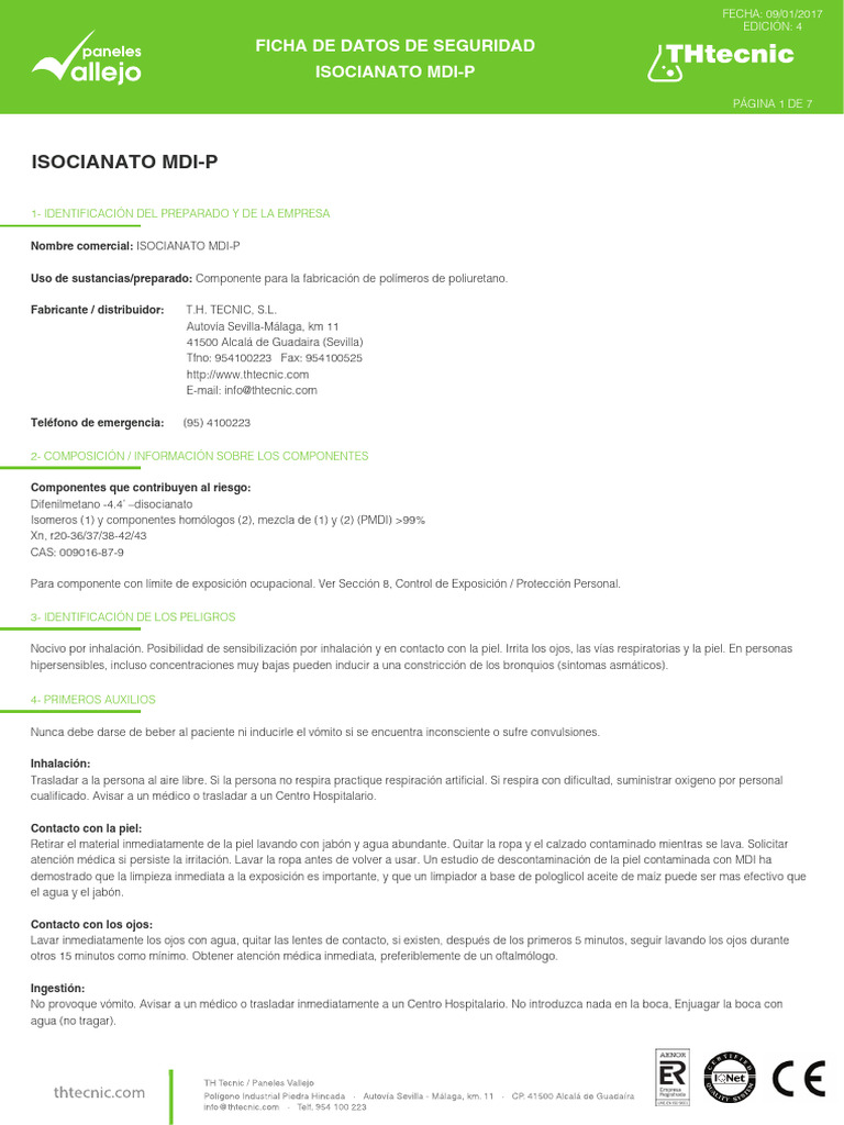 Ficha Seguridad Mdi | PDF | Agua | Solubilidad
