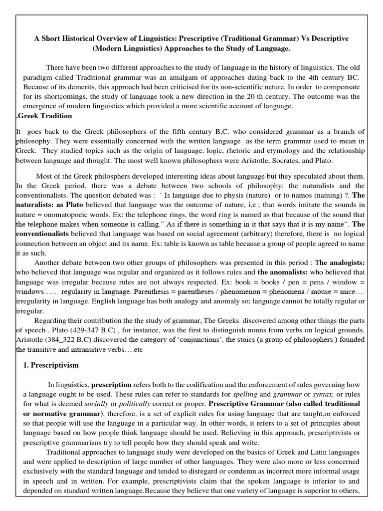 Linguistics: Prescriptive vs Descriptive Approaches | PDF | Linguistics ...