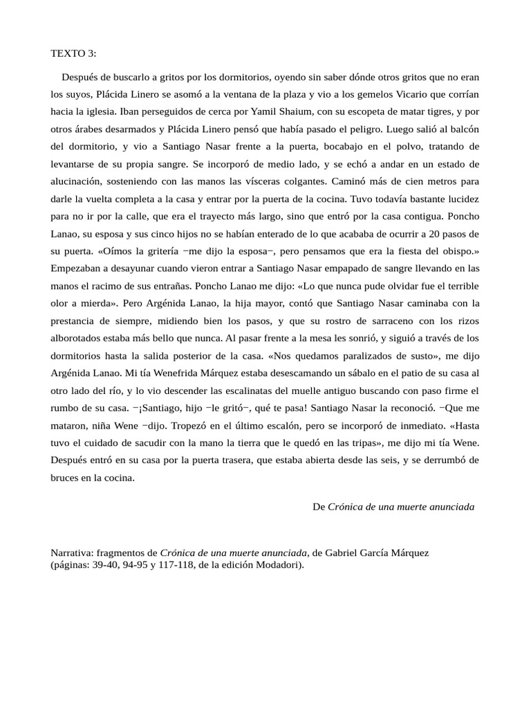 Plácida Linero y el destino de Santiago Nasar | PDF | Poesía