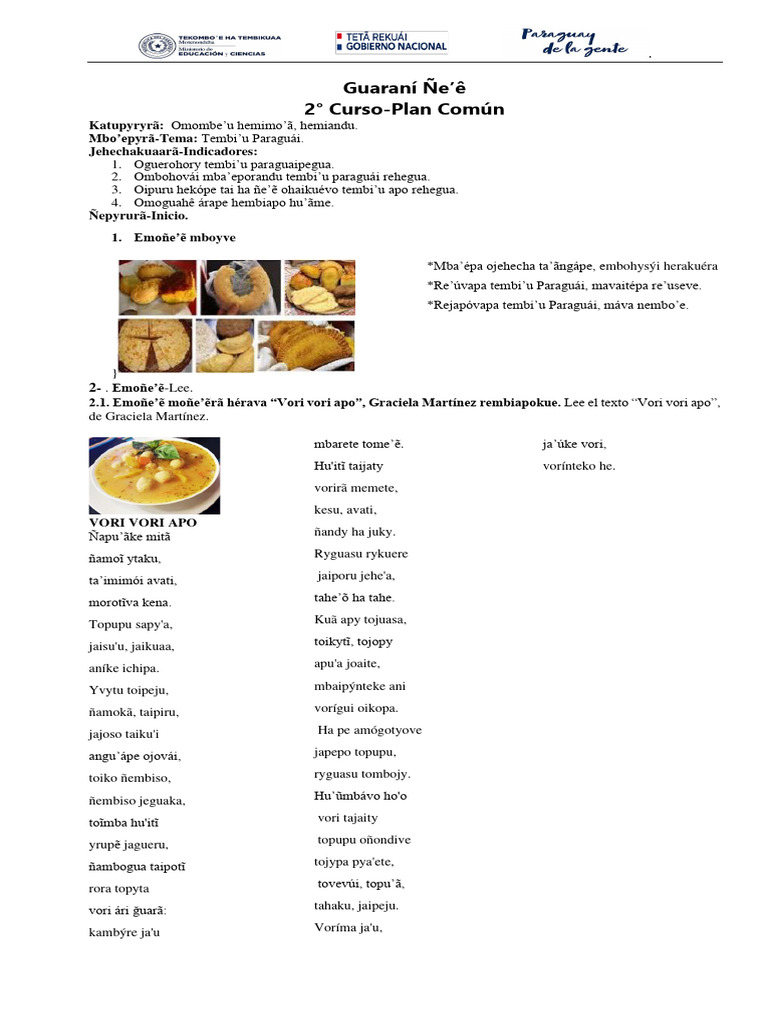 Recetas de Tembi'u Paraguayo en Guaraní | PDF | Paraguay | Cocina ...