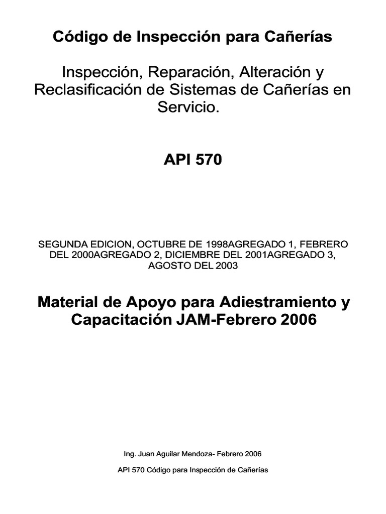 Código API 570 para Cañerías | PDF | Tubería (transporte de fluidos ...
