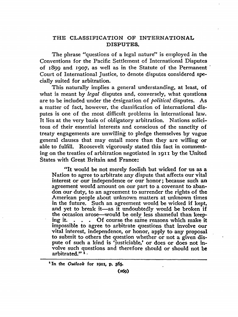 The Classification of International Disputes | Download Free PDF ...