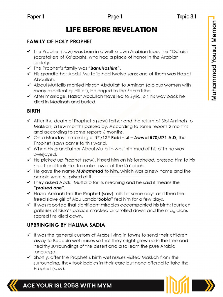 Topic 1.3a Islamiyat (Life in Makkah) | PDF