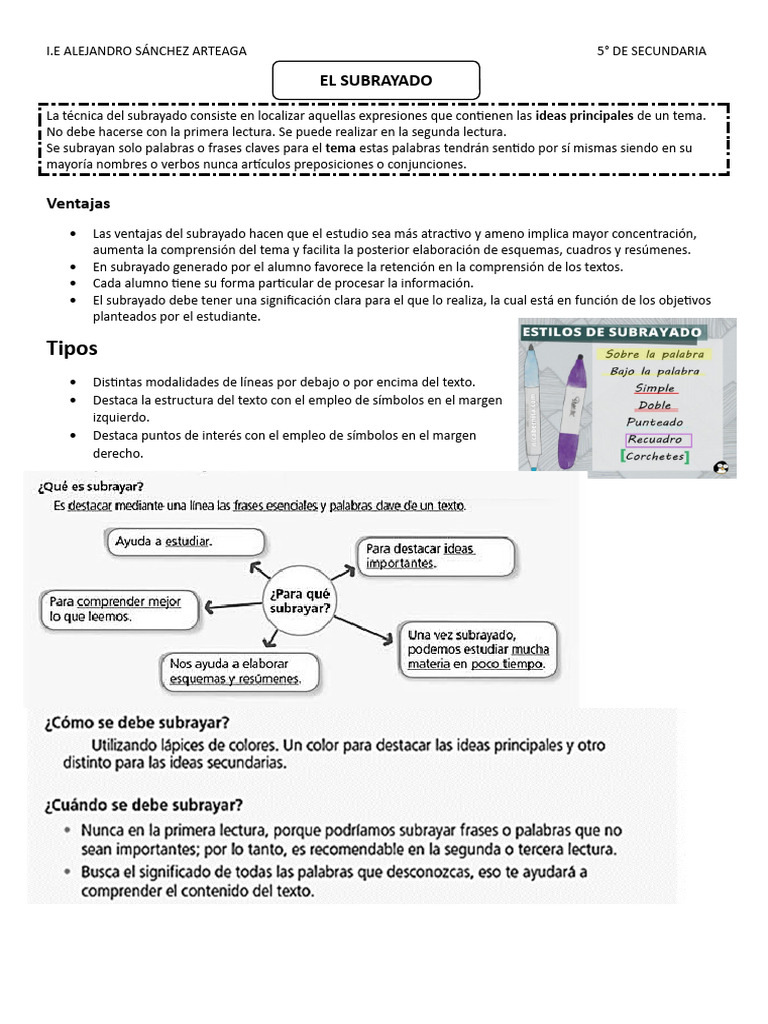 La Técnica Del Subrayado Consiste en Localizar Aquellas Expresiones Que Contienen Las Ideas ...