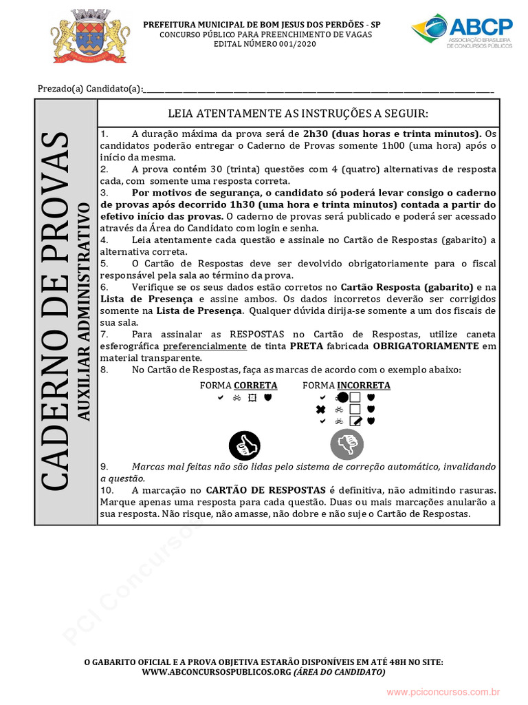 Prova Auxiliar Administrativo 2020 | PDF | Pronome | Botão Ctrl