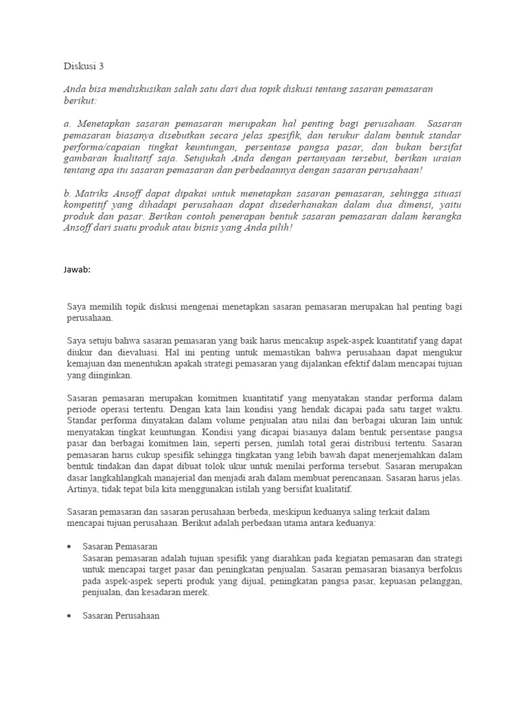 Diskusi 3 PERENCANAAN PEMASARAN | PDF