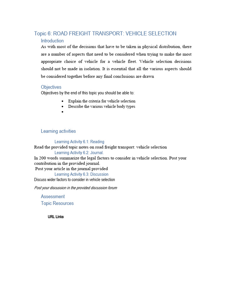 Topic 6 Road Freight Vehicle Selection | PDF | Truck | Lease