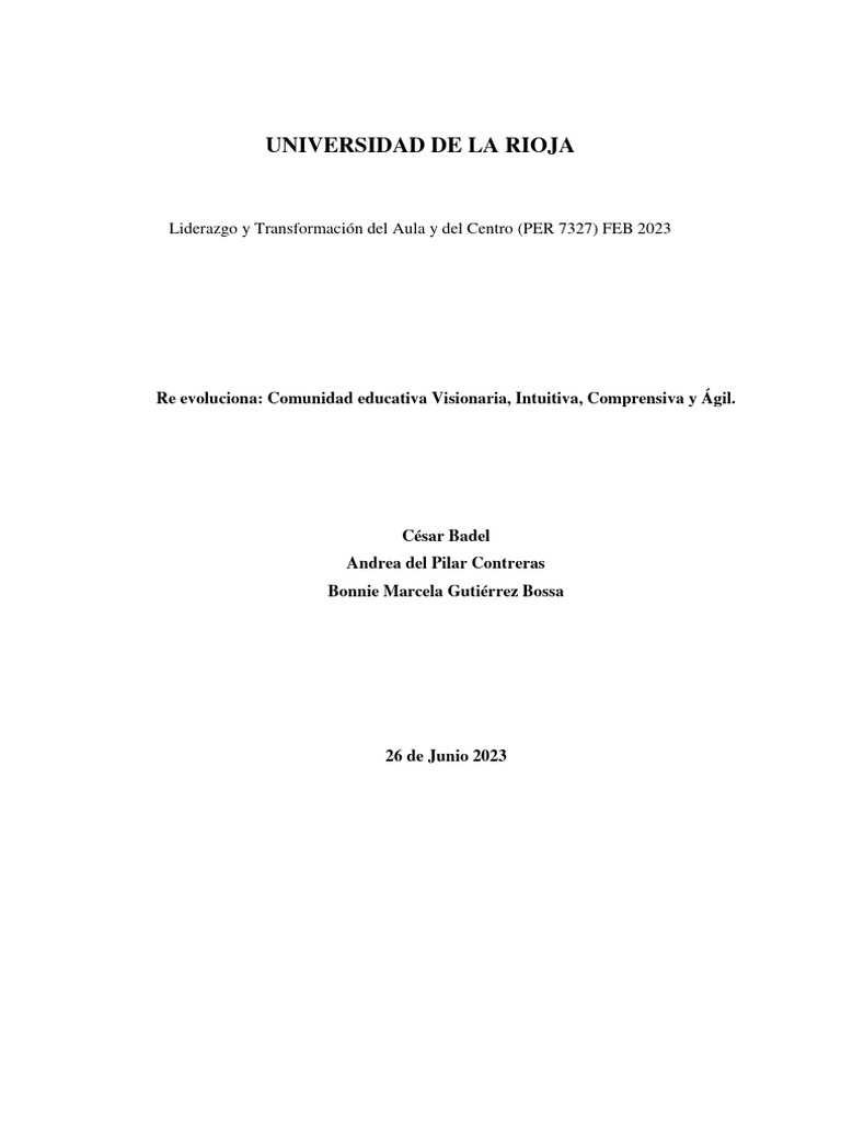 Liderazgo y Transformación del Aula y del Centro (PER 7327) FEB 2023 | PDF | Liderazgo | Plan de ...