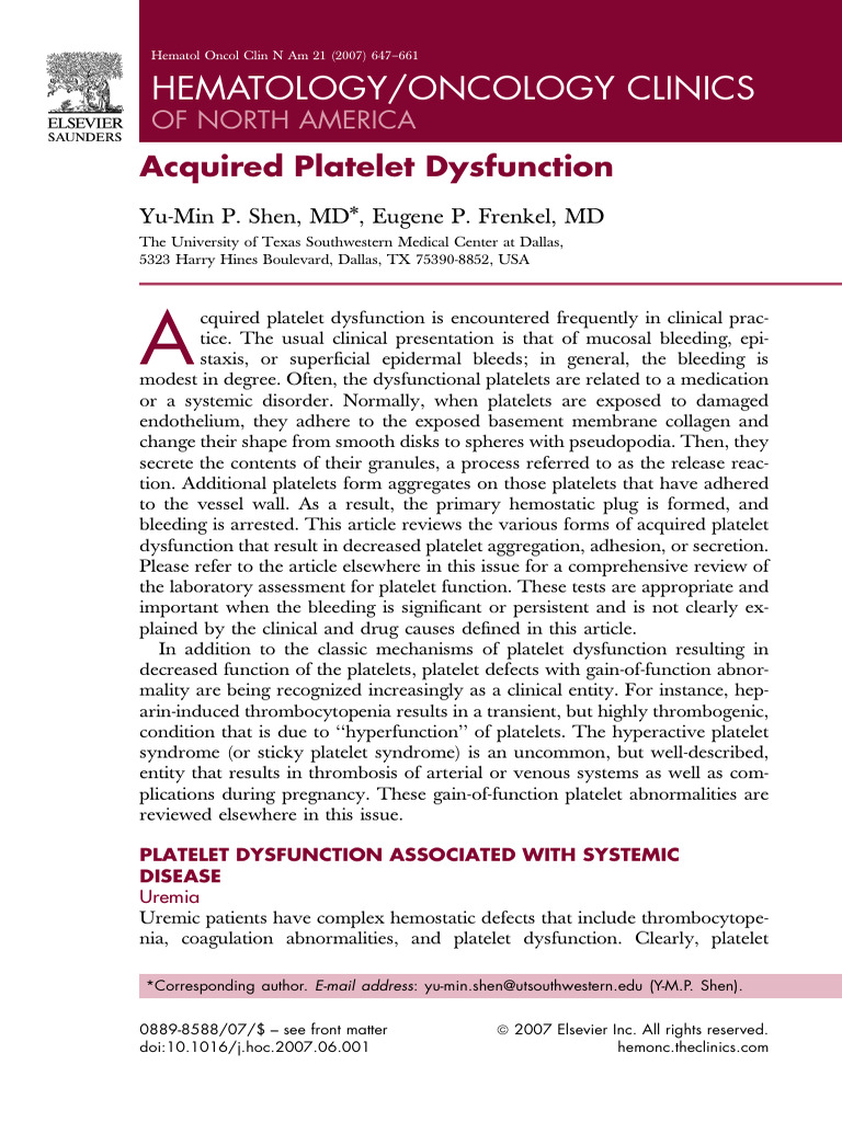 Acquired Platelet Dysfunction | PDF | Platelet | Coagulation