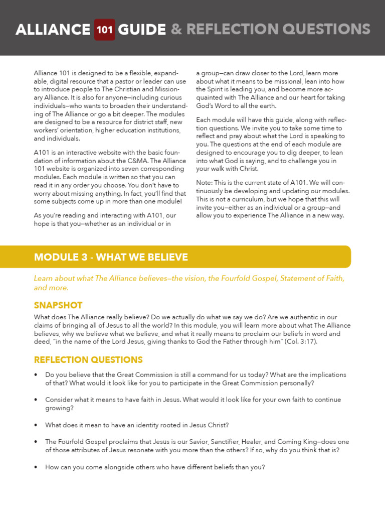 A101 Guide and Reflection Questions Module3 | PDF | Jesus | Abrahamic ...