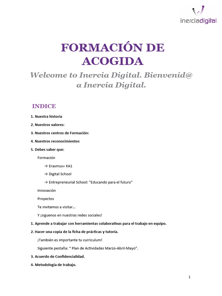Form 14-07 Formación de Acogida de Alumnado en Prácticas de Inercia Digital 2024 | PDF