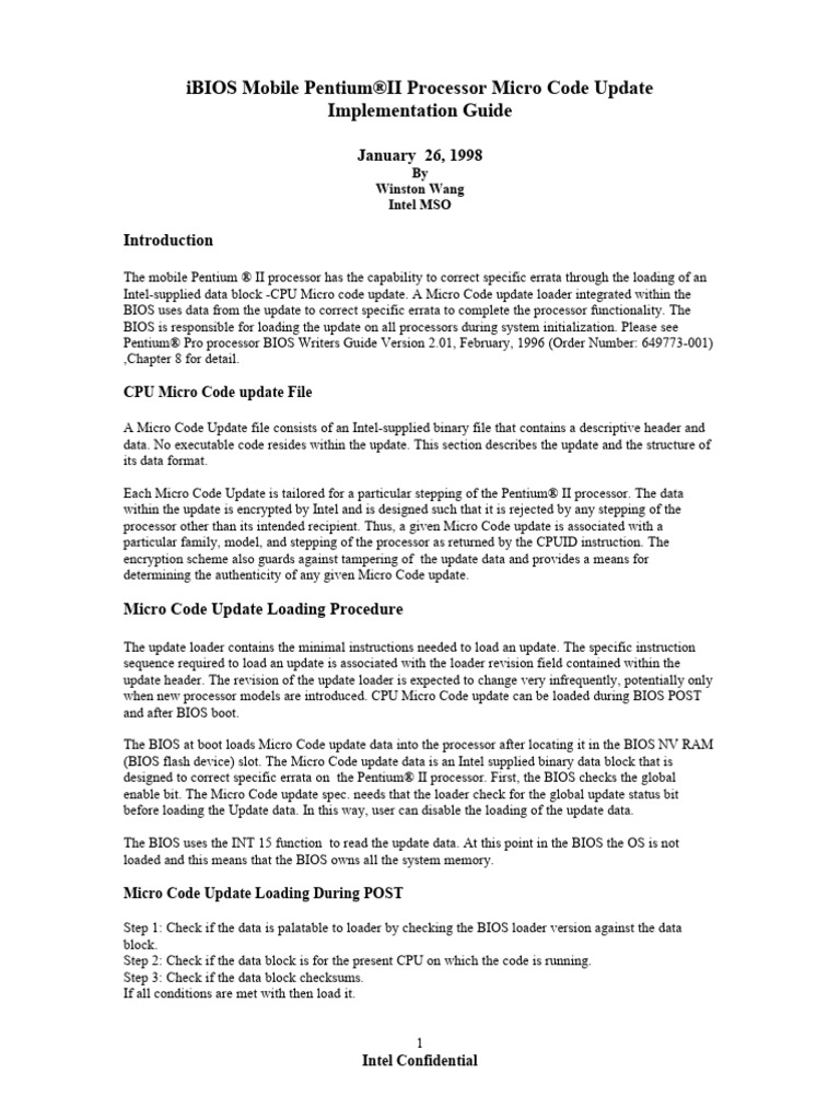 MCU iBIOS Mobile Pentium®II Processor Micro Code Update | PDF | Bios | Booting