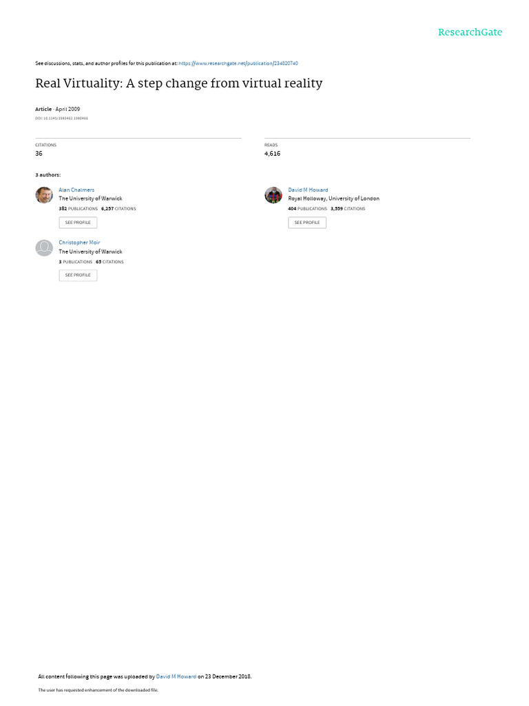 Real Virtuality A Step Change From Virtual Reality | PDF | Perception | Virtual Reality