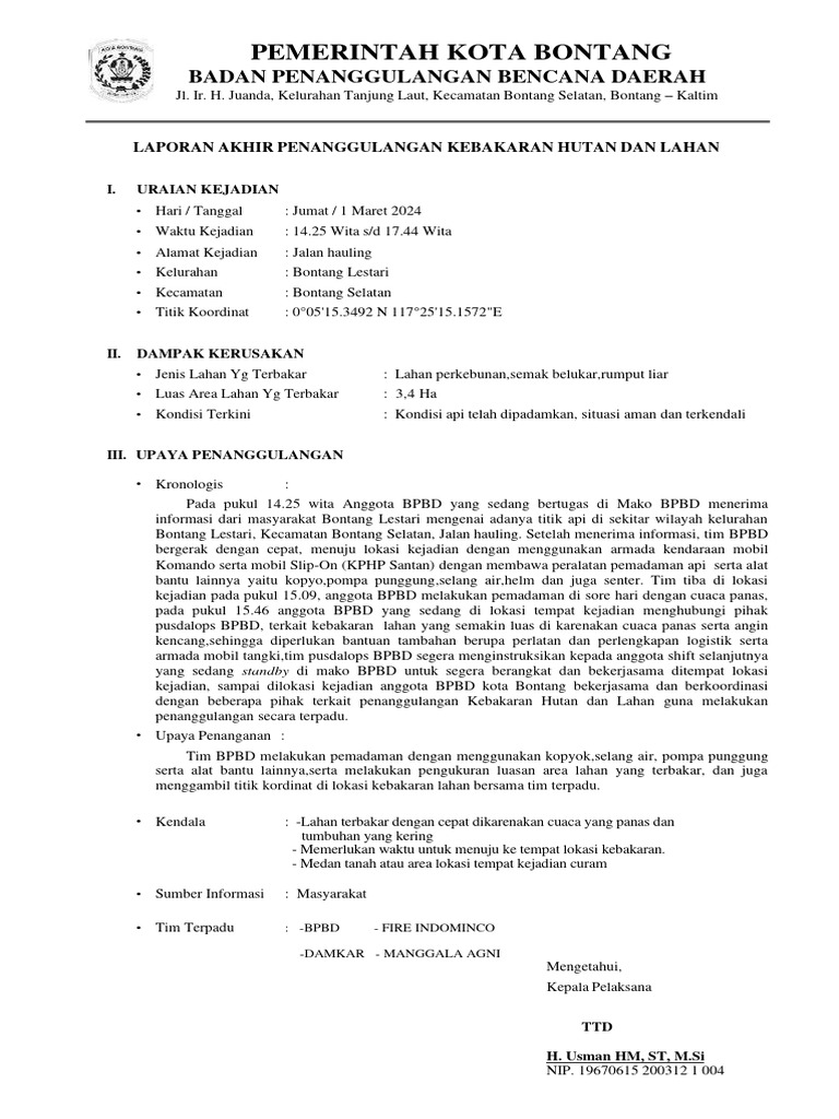 LAPORAN KARHUTLA 1 Maret 2024 Bontang Lestari | PDF