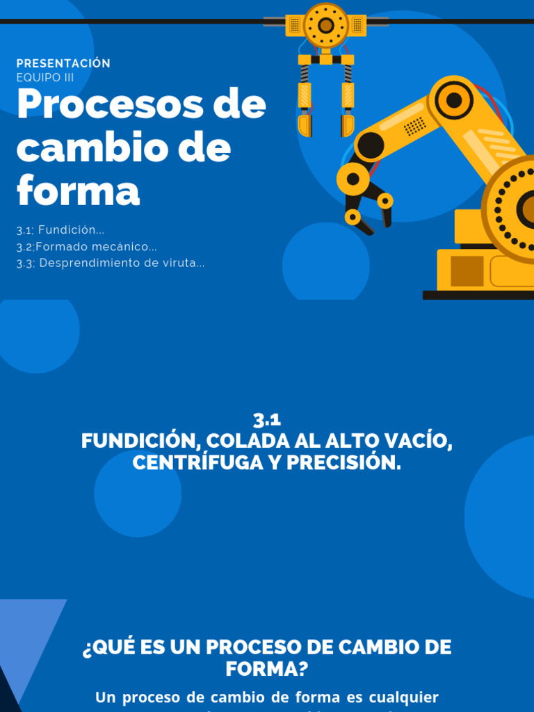 Presentación Procesos de cambio de forma | PDF | Perforar | Hierro fundido