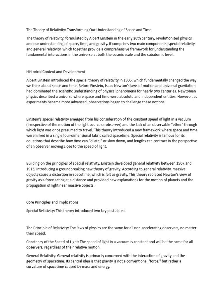 Understanding Einstein's Theory of Relativity | PDF | General Relativity | Gravity