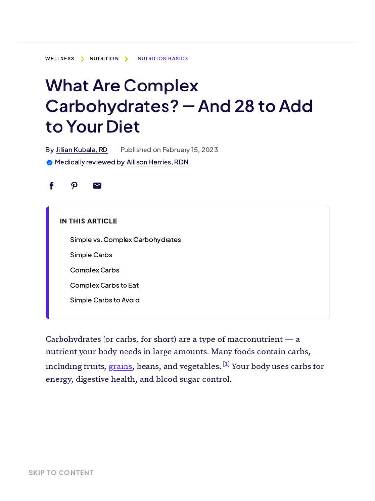 28 Complex Carbohydrates to Include | PDF | Carbohydrates | Foods