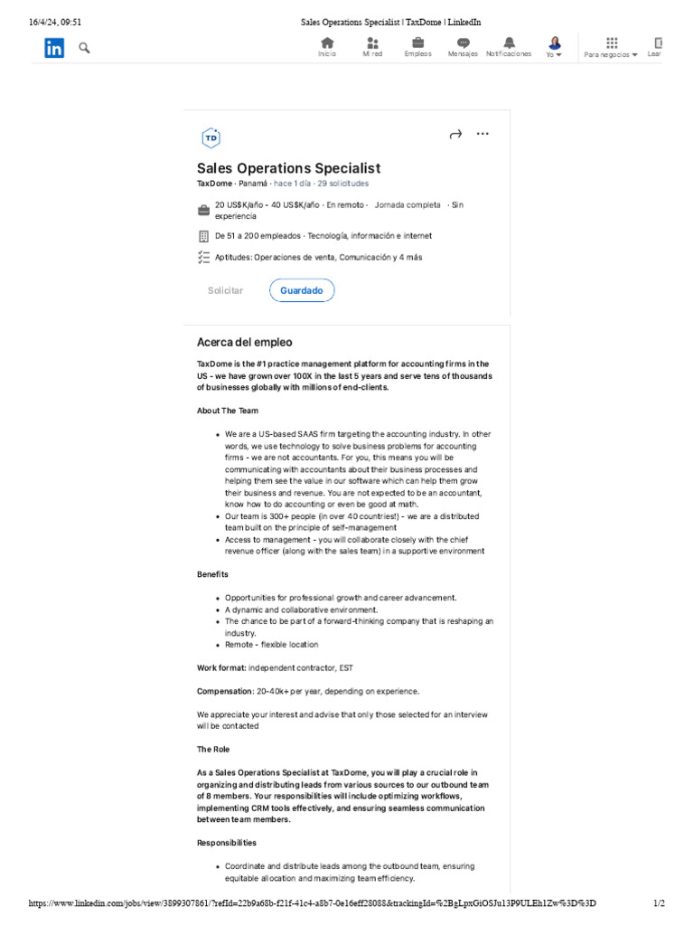 Sales Operations Specialist - TaxDome - LinkedIn | PDF | Customer ...