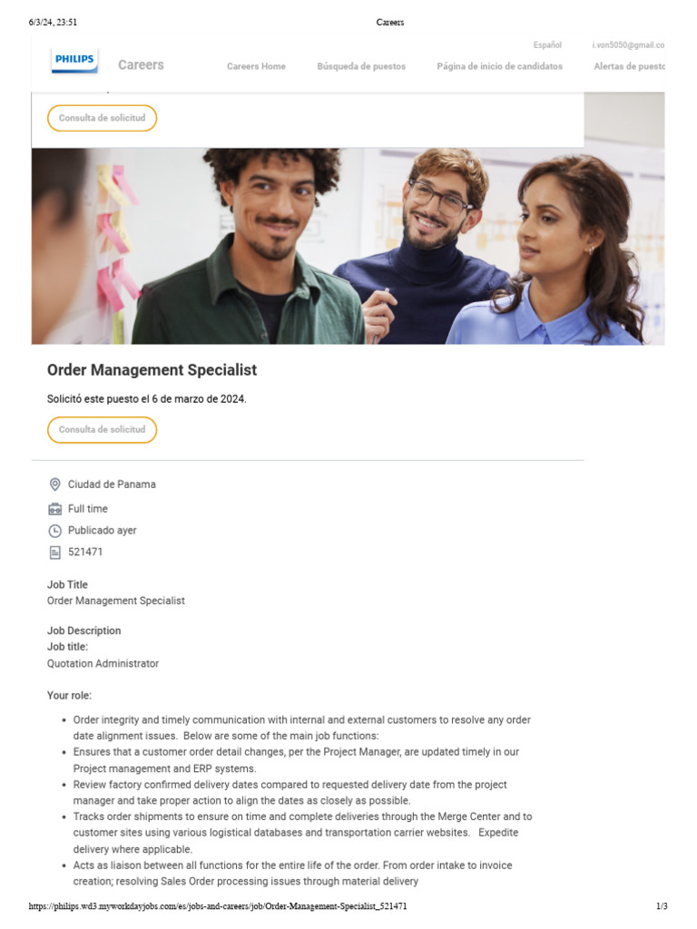 Order Management Specialist Job at Philips | PDF | Business