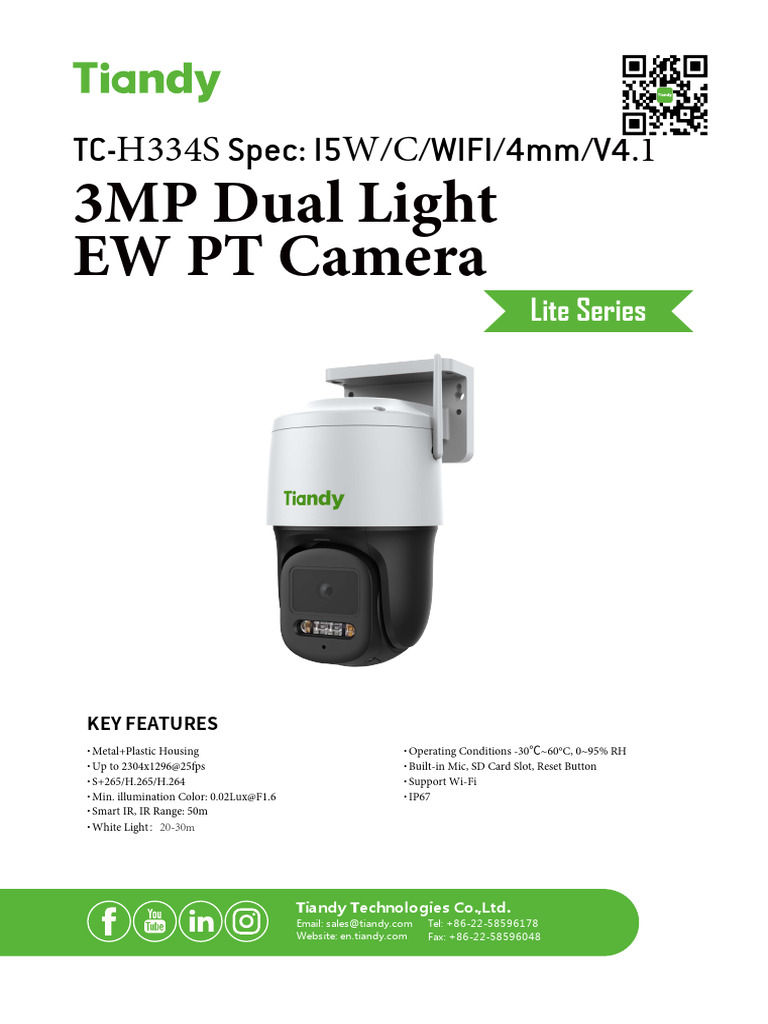 TC-H334S Camera Specifications Overview | PDF | Ieee 802.11 | Wi Fi