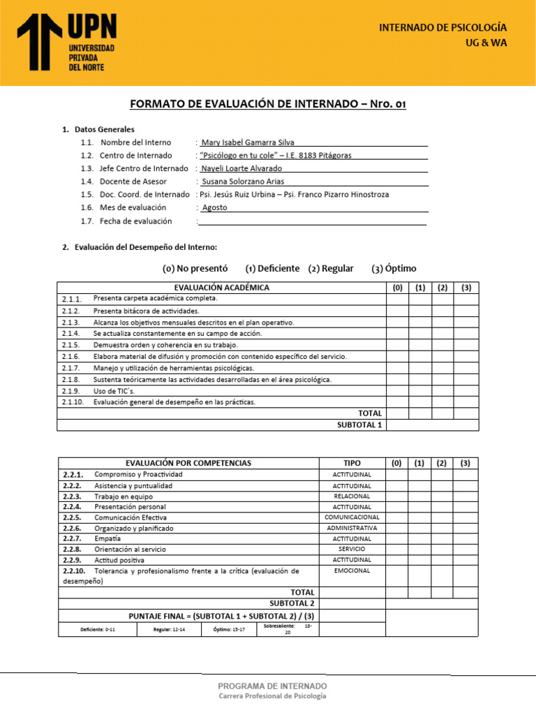 Formato de Supervisión de Internado (UG - WA) | PDF | Sicología | Conceptos psicologicos
