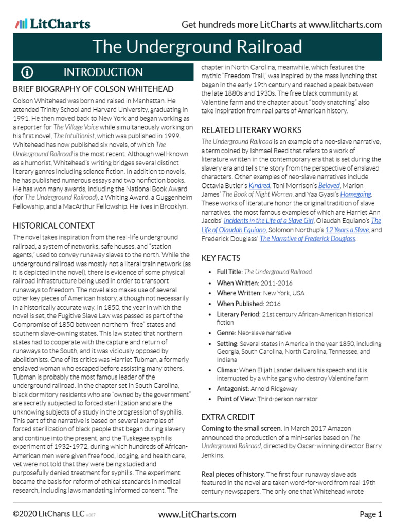 The Underground Railroad LitChart | PDF | Underground Railroad | Slavery