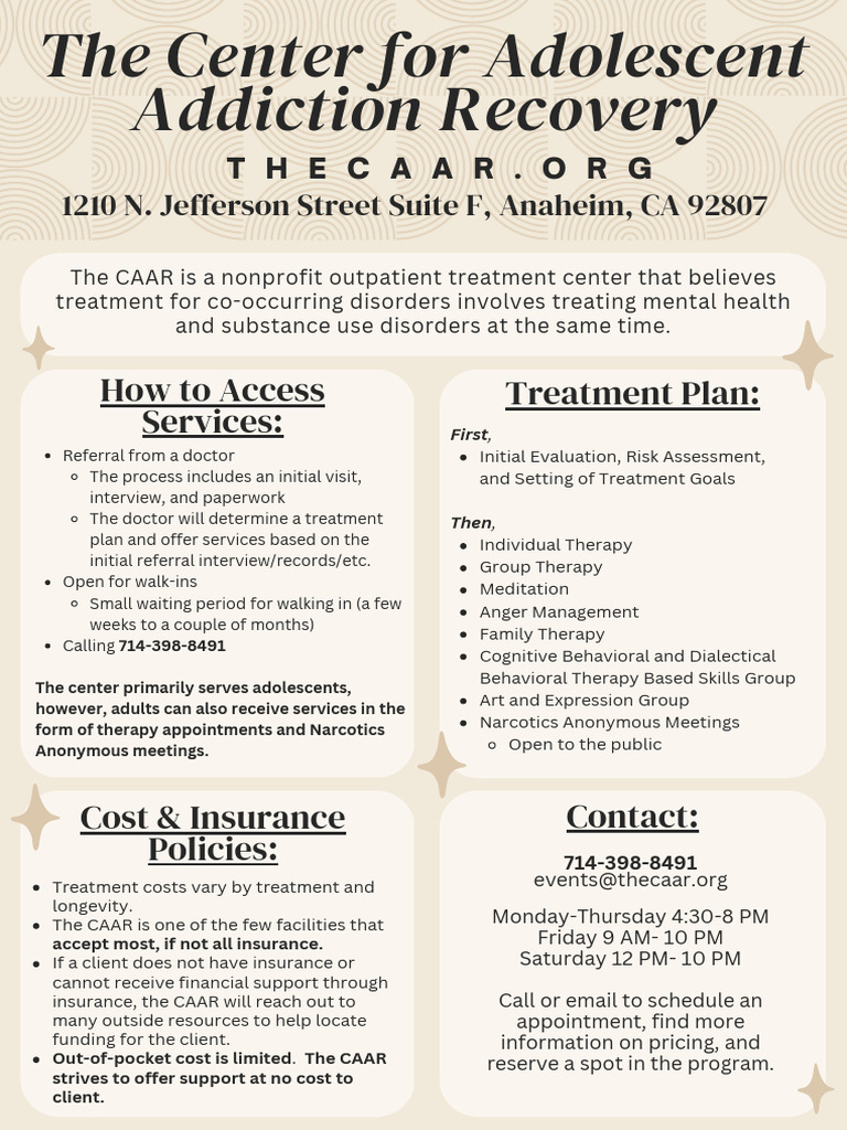 The Center For Adolescent Addiction Recovery | PDF | Psychotherapy ...